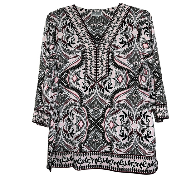 JM Collection | Tops | 25 Jm Collection Pink Black Khaki White Jacquard ...